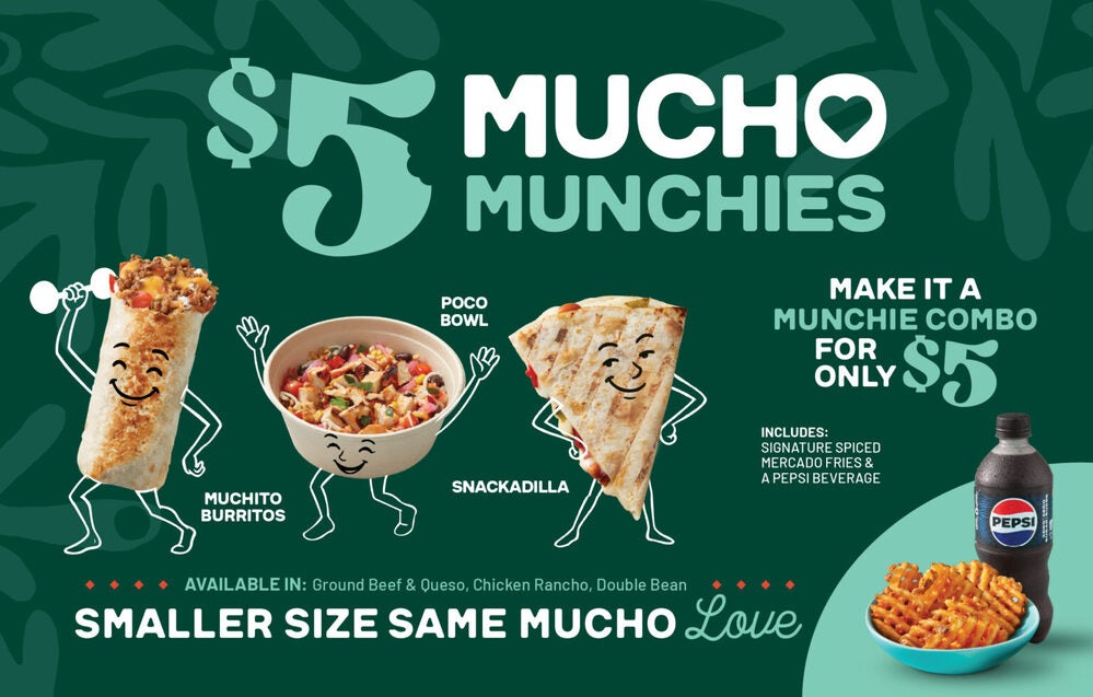 [Mucho Burrito] $5 mucho munchies (three smaller sized value menu items ...