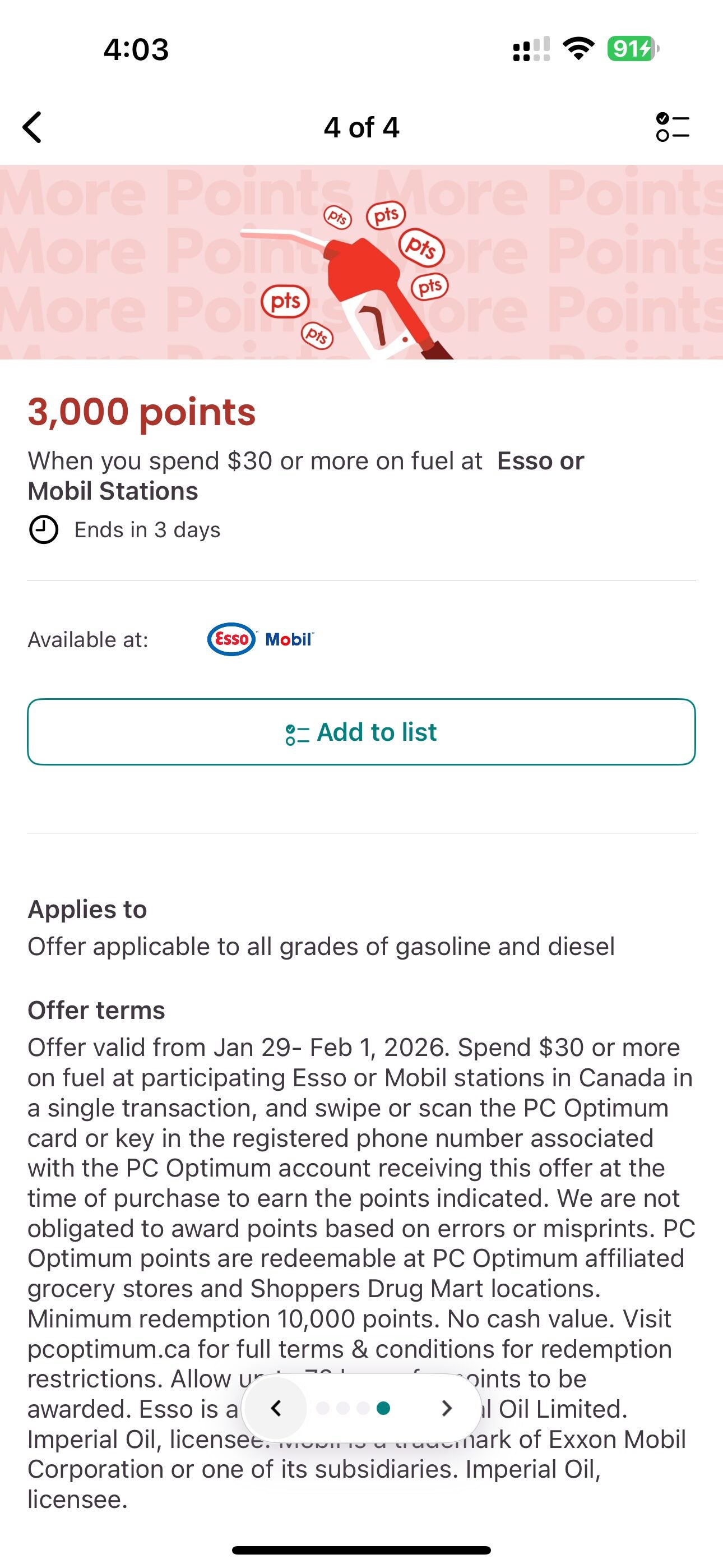 [PC Optimum] 3000 PCO when you spend $30 or more on gas at Esso or ...