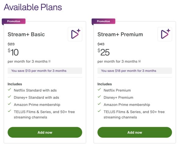 Telus Stream+ Basic $10-Netflix Standard with ads Disney+ Standard with ...