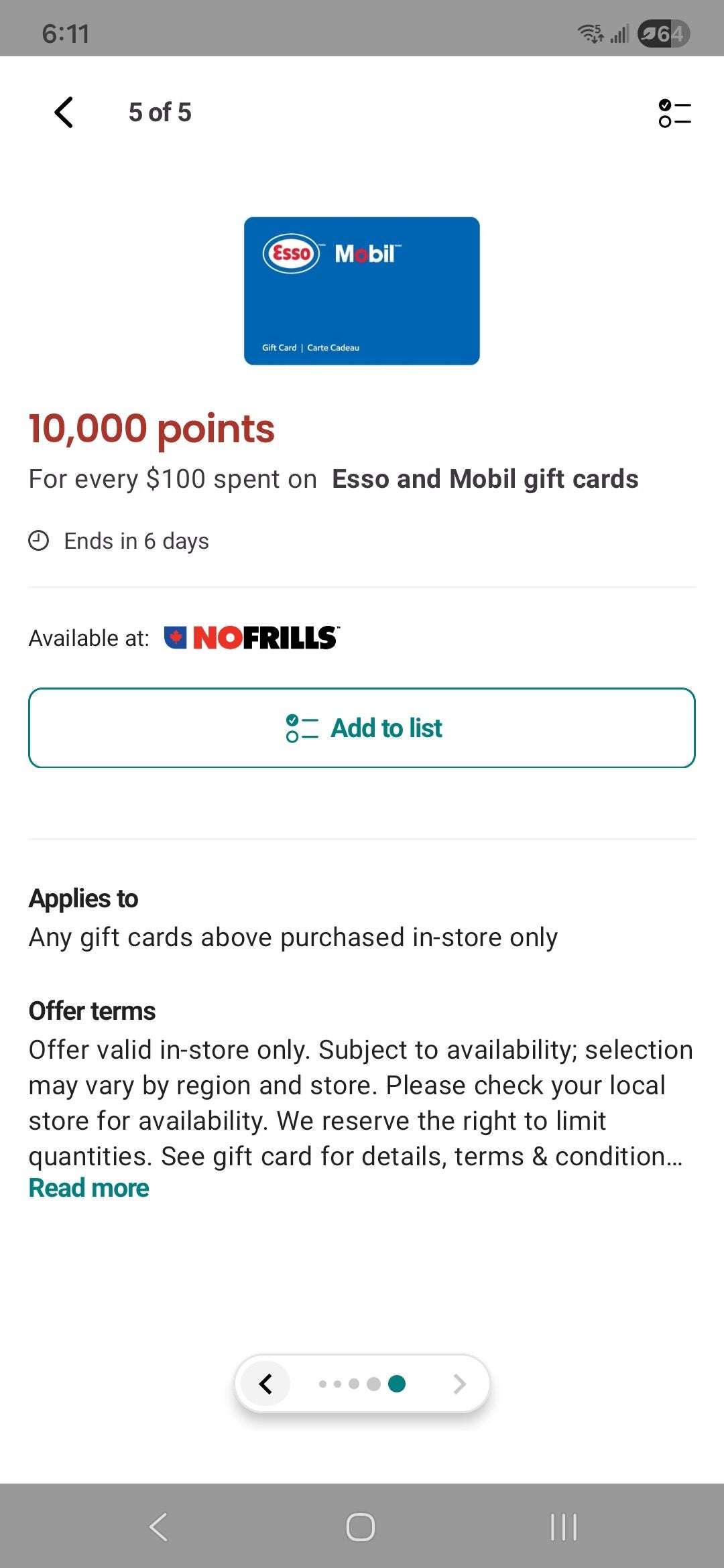 [No Frills] Esso/Mobil gift cards in-store only. For every $100, get ...
