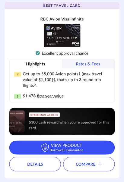 [Borrowell] 2 x $100 cash bonus for credit card applications. 60+ cards ...