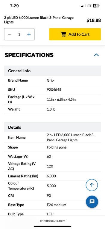[Princess Auto] 2 pack 6000 lumen LED panel light bulb $18.88 ...