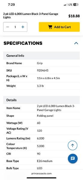 [Princess Auto] 2 pack 6000 lumen LED panel light bulb $18.88 ...